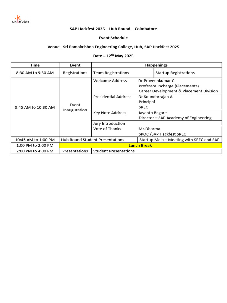 SAP Hackfest 2025 Schedule - Coimbatore | PDF