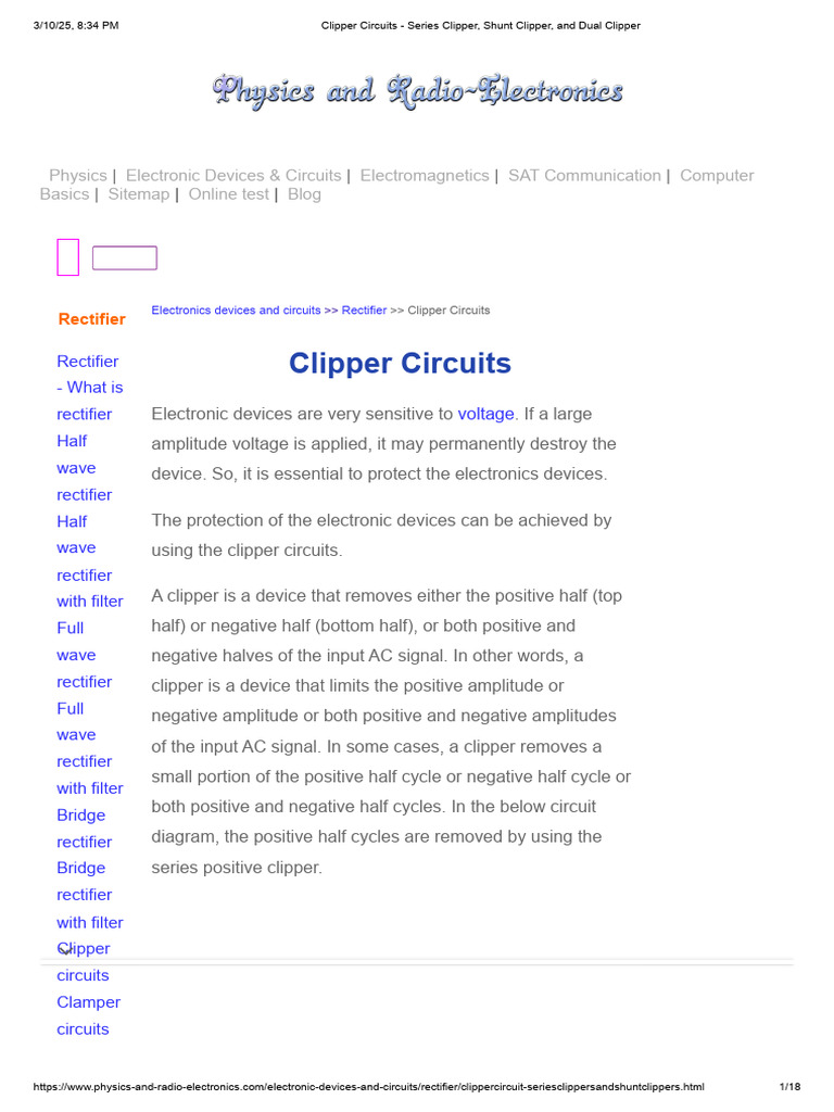 Clipper Circuits - Series Clipper, Shunt Clipper, and Dual Clipper ...