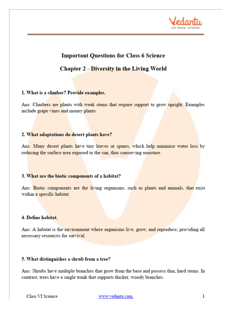 Class 6 Science: Diversity in Living World | PDF | Habitat | Plants