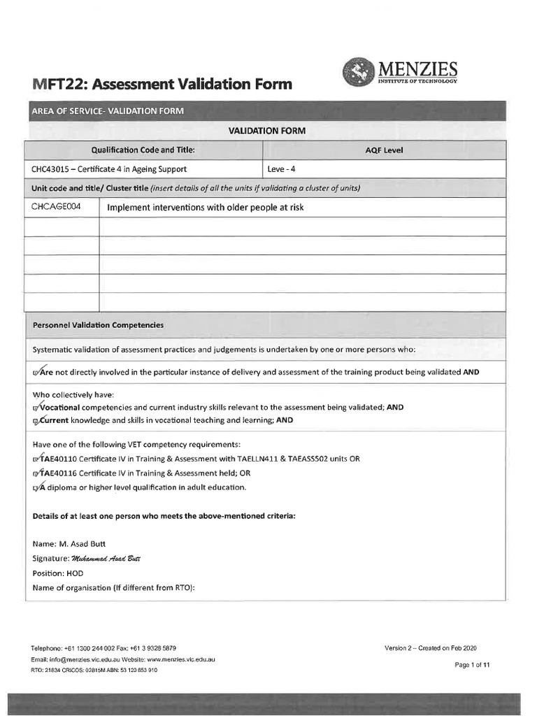 CHCAGE004 - PRE VALIDATION | PDF