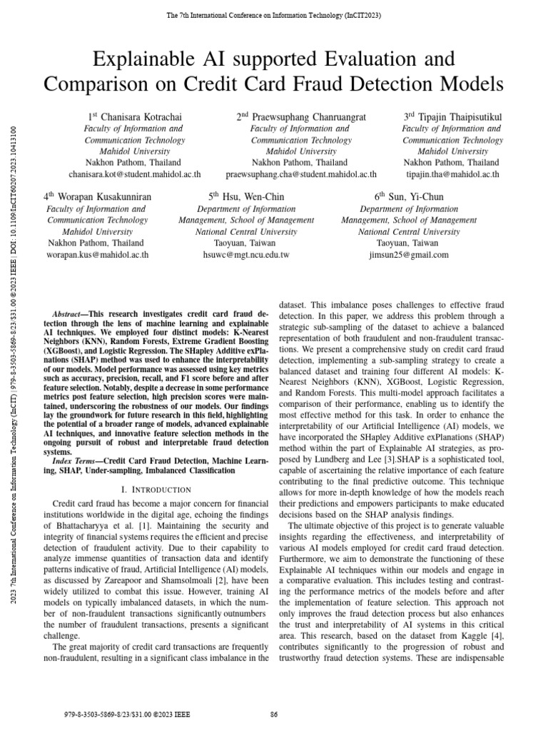 Explainable AI Supported Evaluation and Comparison On Credit Card Fraud Detection Models | PDF ...