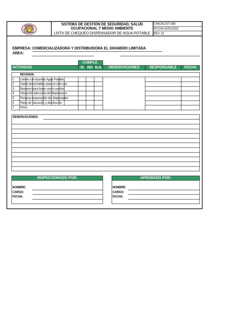 Checklist-006 Dispensador de Agua | PDF