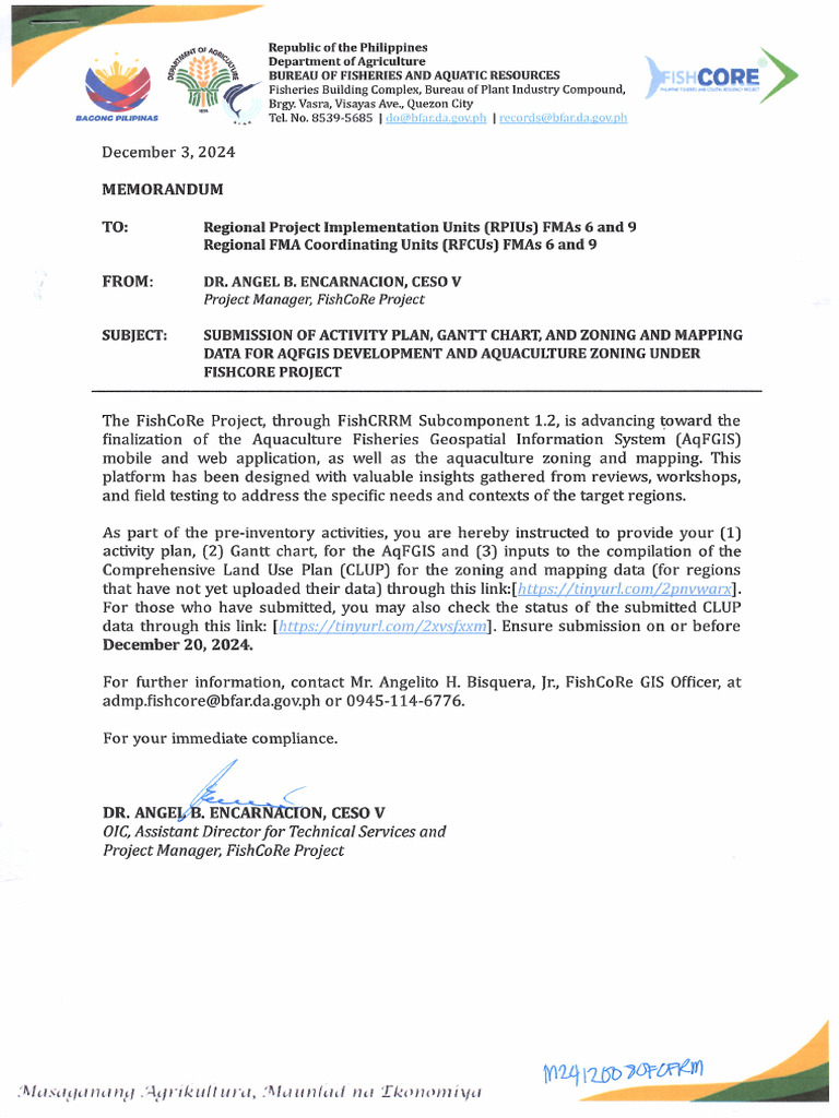 Signed Memo for Activity Plan, Gantt Chart, Zoning (1) | PDF