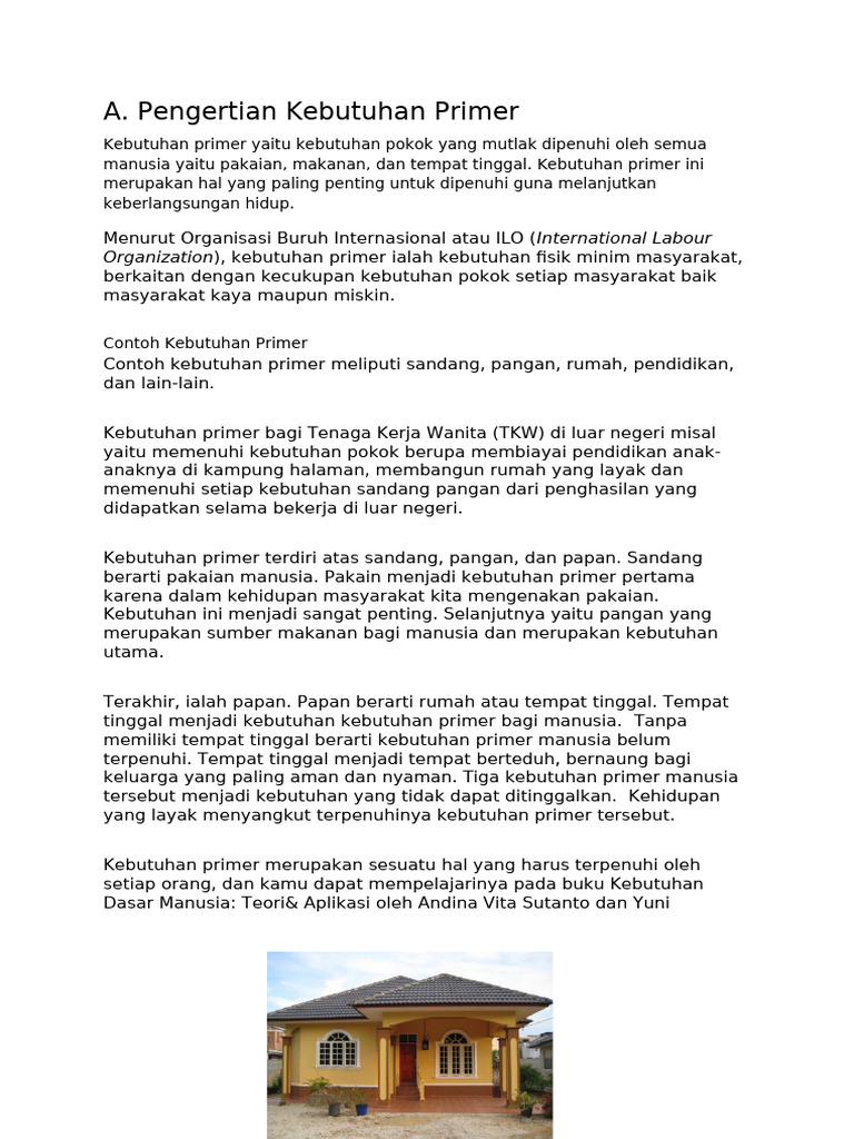 Kebutuhan Primer, Sekunder, dan Tersier | PDF