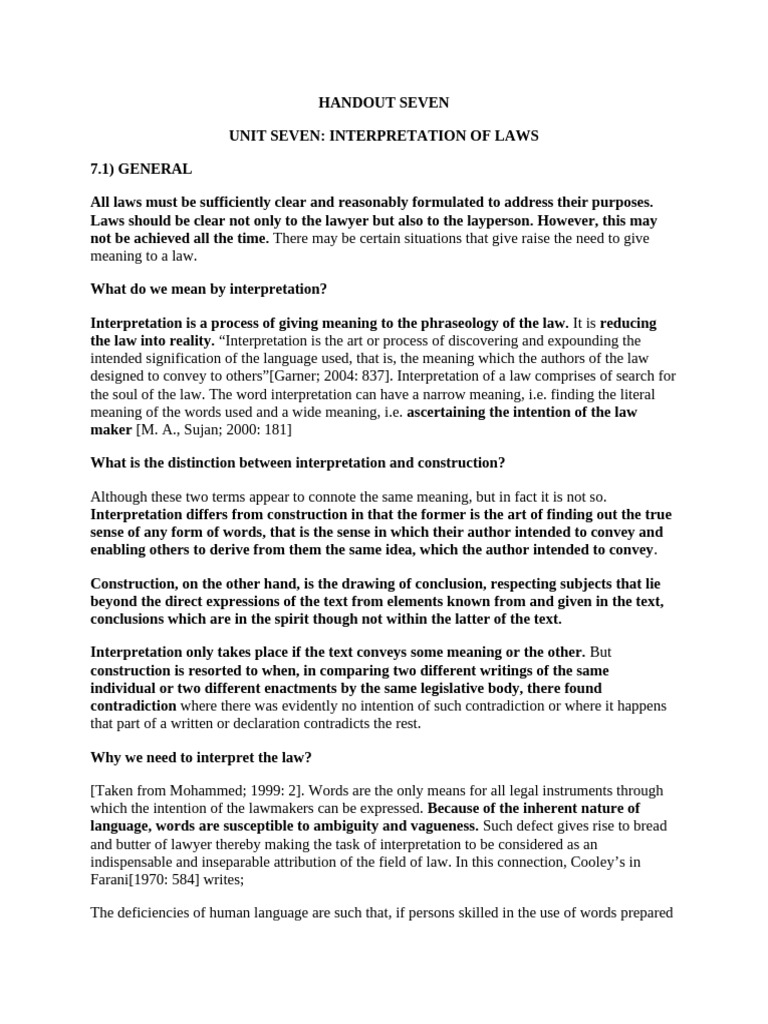 Introduction To Law HANDOUT 7 | PDF | Statutory Interpretation | Bill (Law)