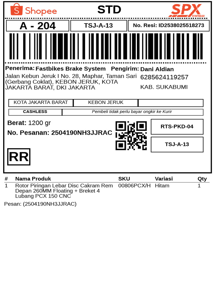 TSJ-A-13: Penerima: Fastbikes Brake System Dani Aldian Pengirim | PDF
