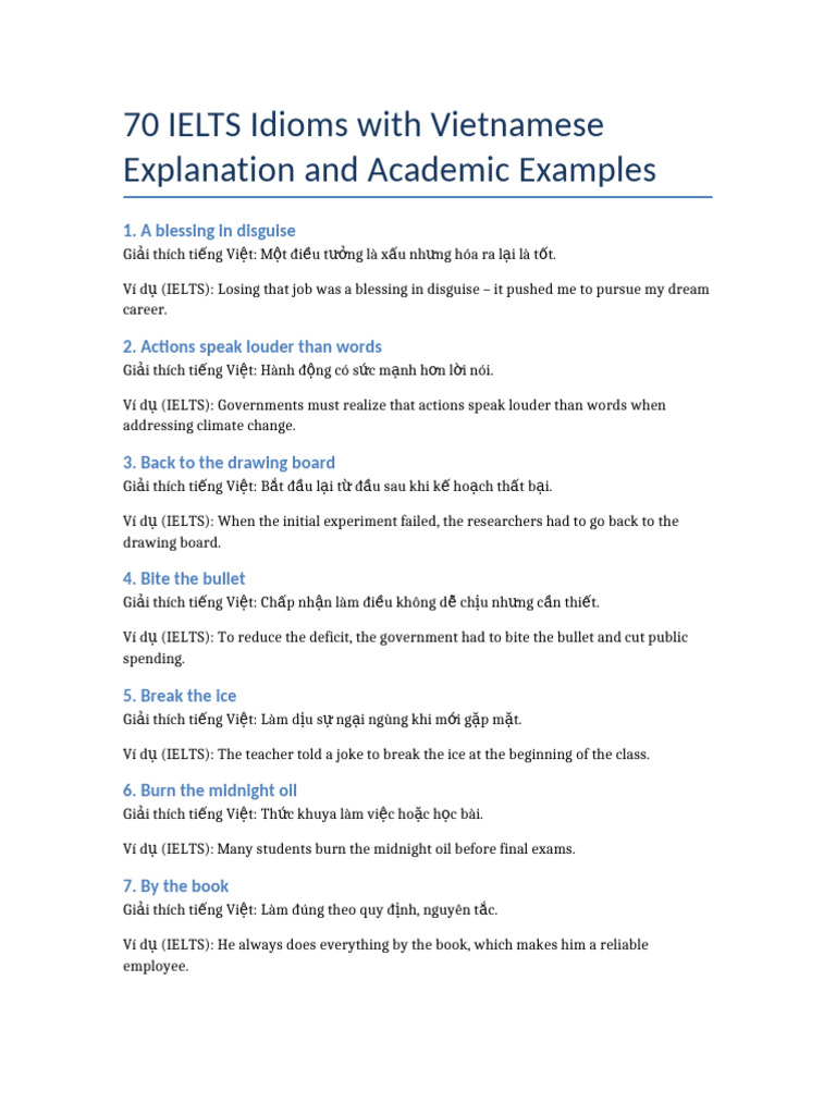 Full 70 Idioms For IELTS Writing | PDF