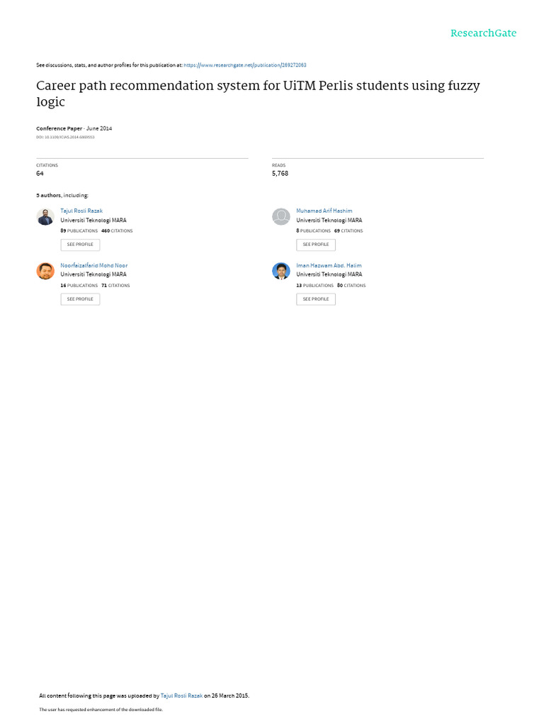 Career Path Recommendation Systemfor Ui TMPerlis Students Using Fuzzy ...