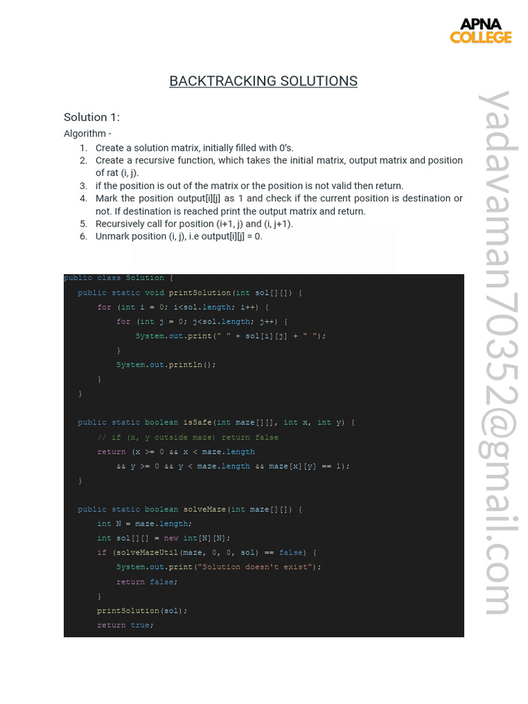 BACKTRACKING Solutions | PDF | Computer Programming | Algorithms