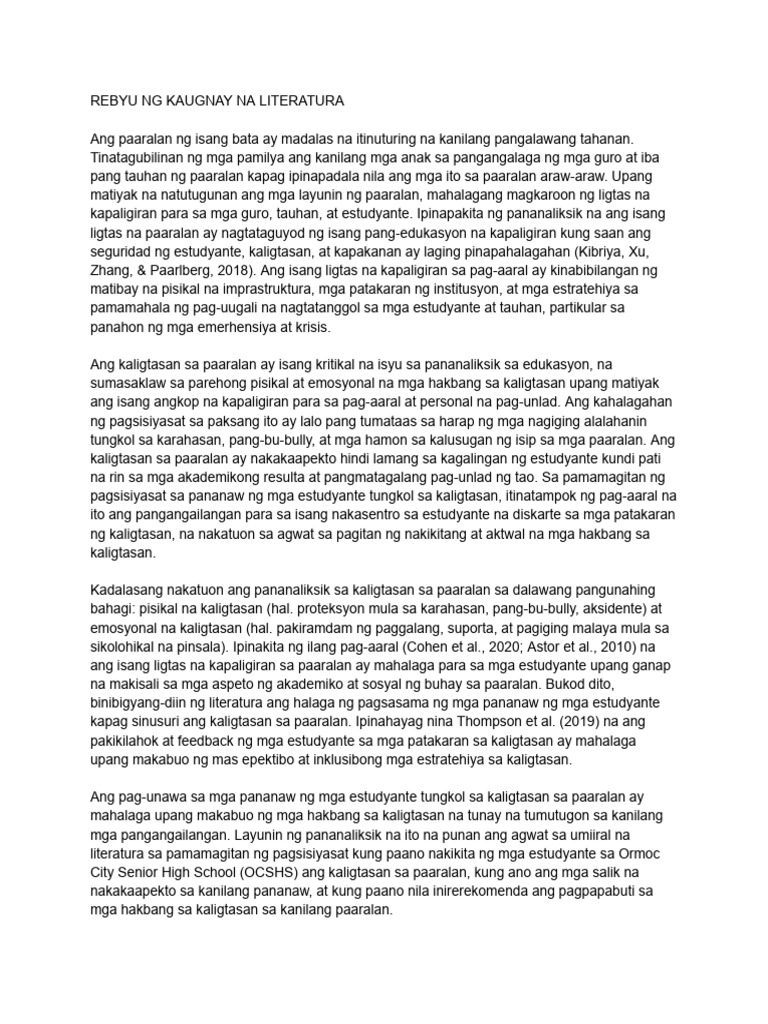 Rebyu NG Kaugnay Na Mga Literatura | PDF