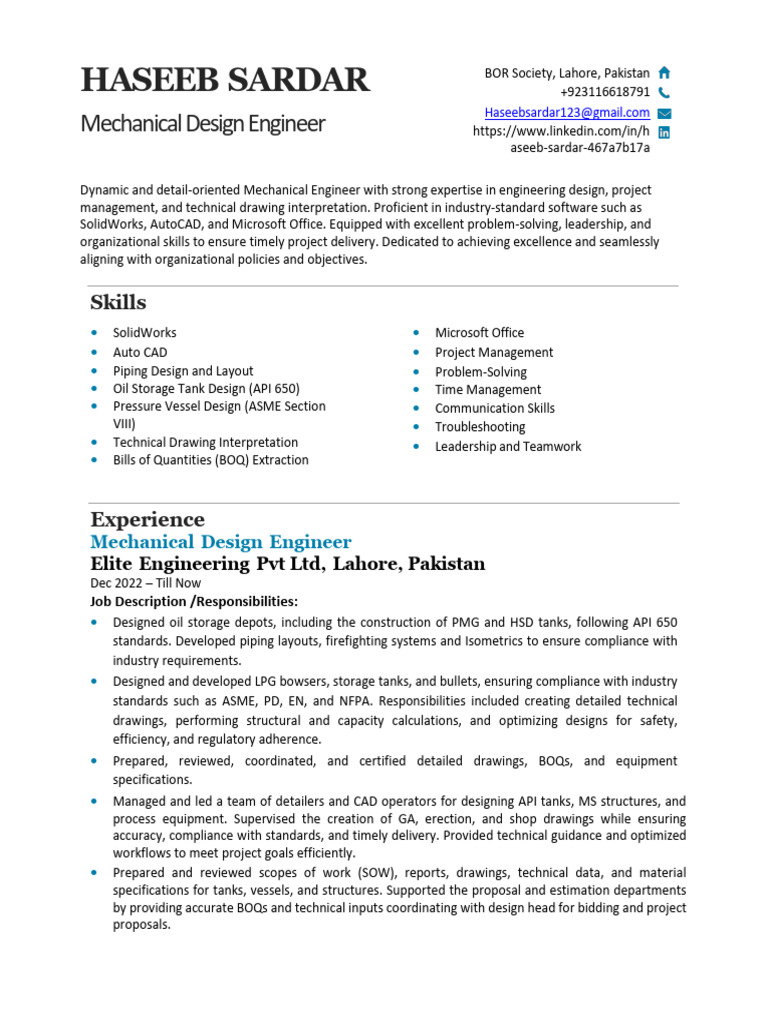 Haseeb Sardar-Mechanical Design Engineer-1 | PDF | Solar Power | Vacuum Cleaner