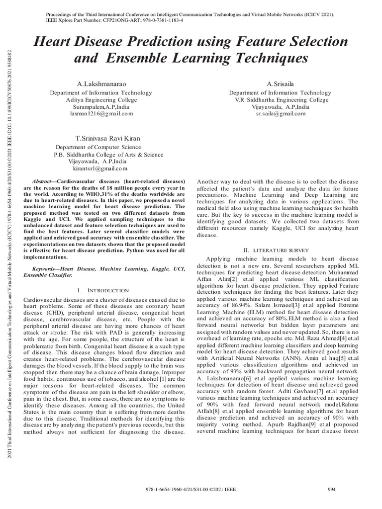Heart Disease Prediction Using Feature Selection and Ensemble Learning Techniques | PDF ...