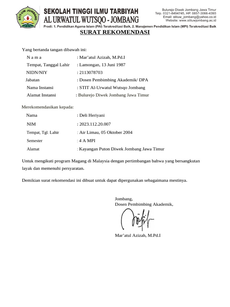 Form Surat Rekomendasi Dpa | PDF
