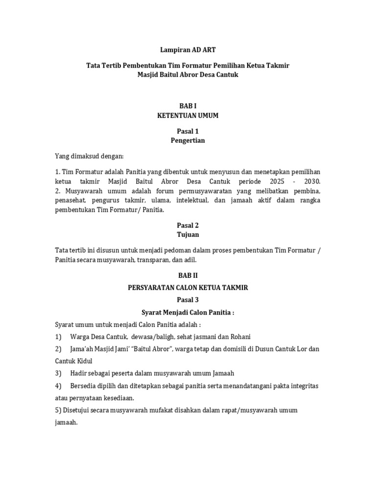 Tatib Pemilihan Panitia Ketua Takmir | PDF