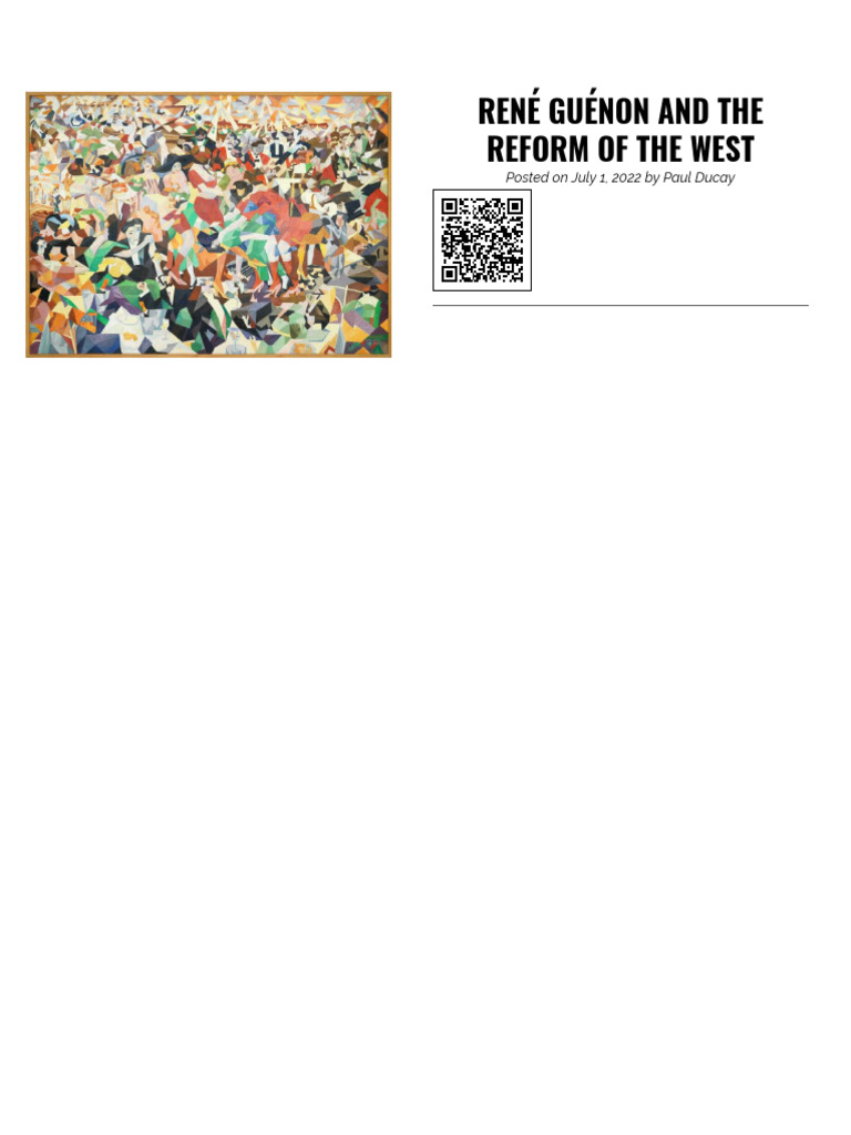 Ren Gunon and The Reform of The West | PDF | Reason | Nous