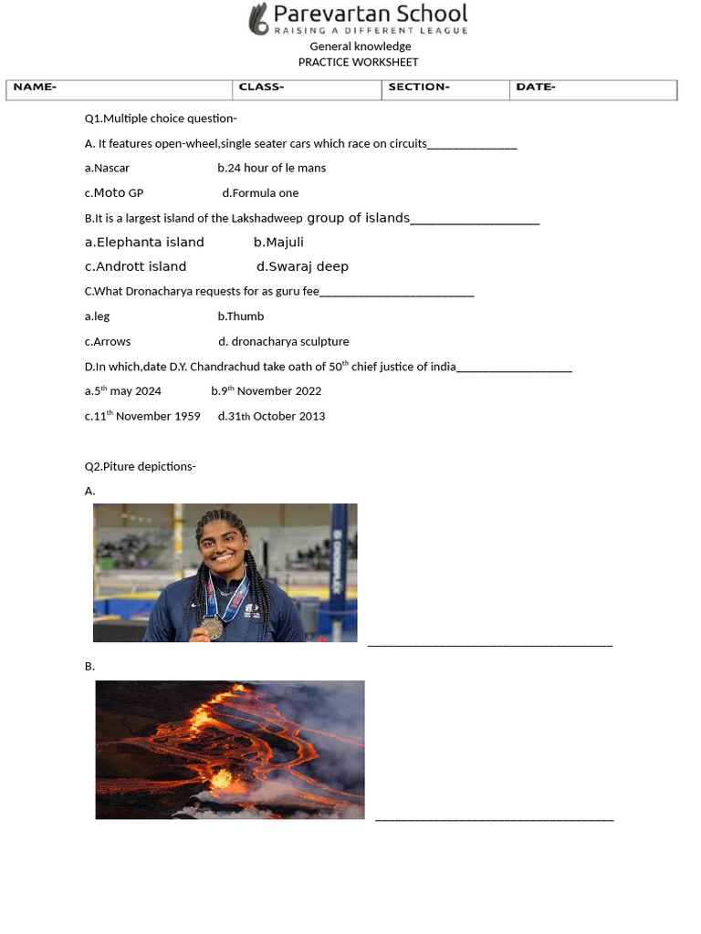 Practice Worksheet of GK | PDF