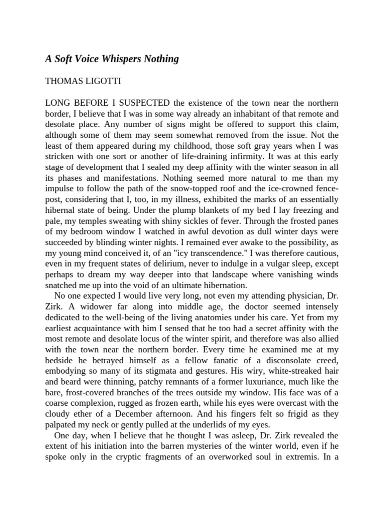 Ligotti A Soft Voice Whispers Nothing | PDF