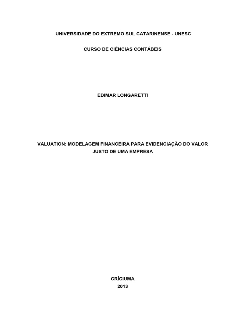 TCC - Modelagem Financeira Edimar Longaretti | PDF | Custo de capital | Contabilidade