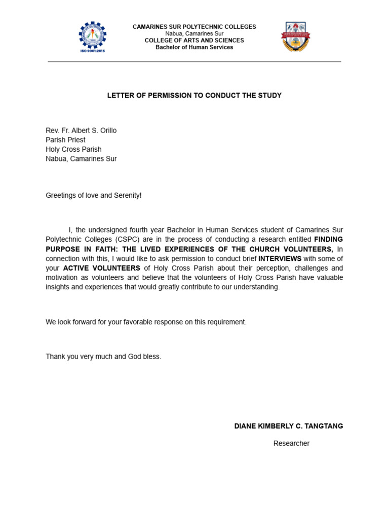 Permission Request for Volunteer Study | PDF