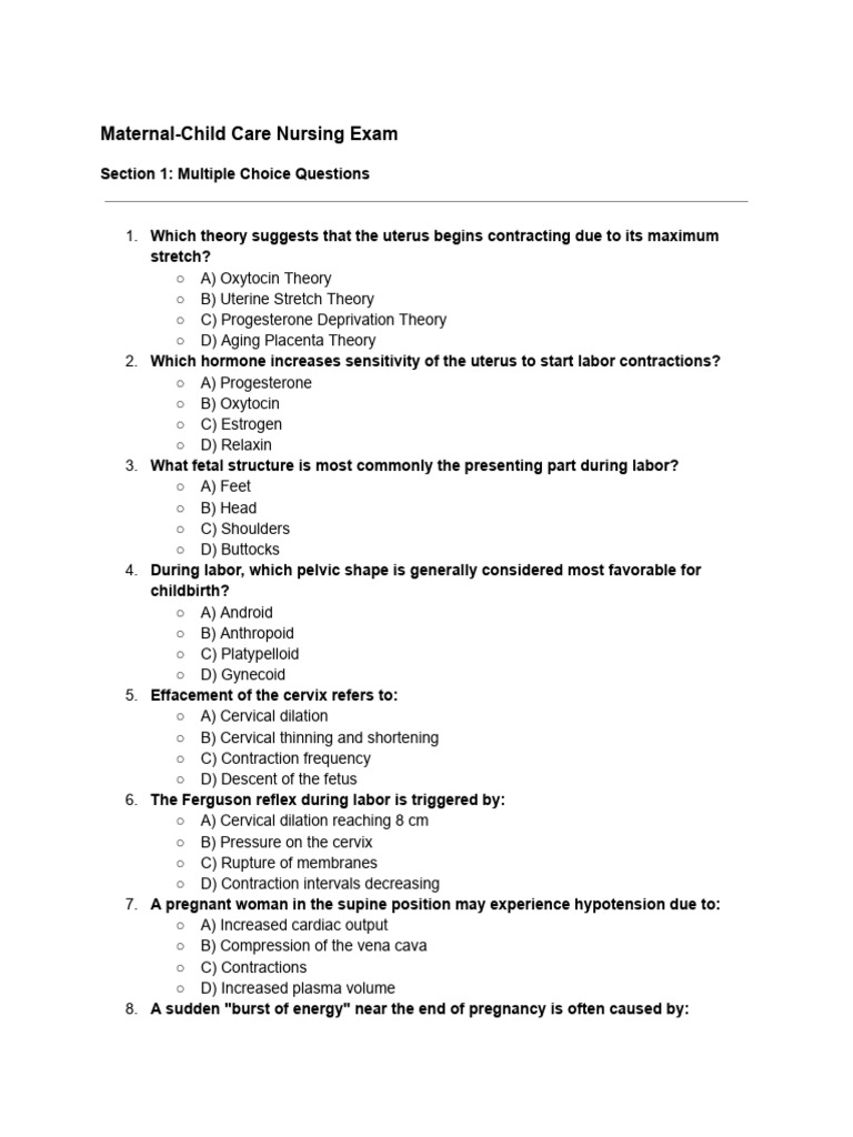 Maternal-Child Care Nursing Practice Exam | PDF | Childbirth | Pregnancy