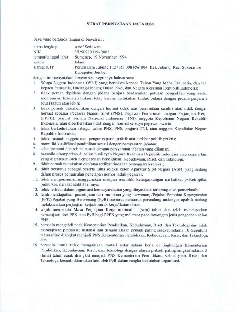 Signed 09298 97966da634915ae757 Surat Pernyataan Kemendikbud20240904 Compressed | PDF