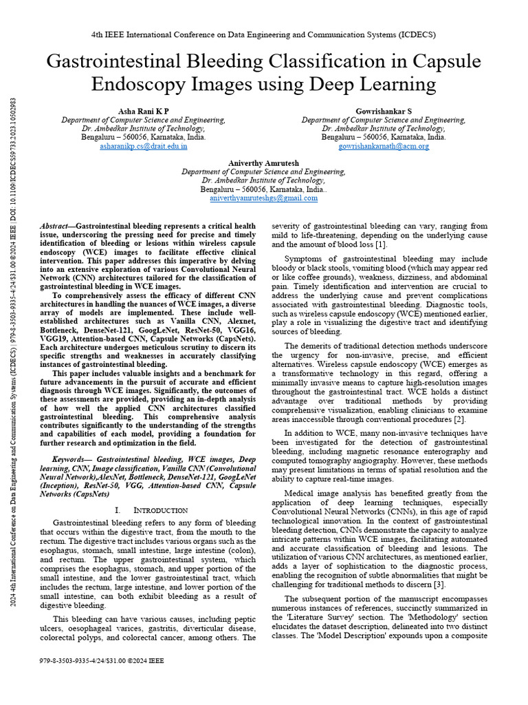 Gastrointestinal Bleeding Classification In Capsule Endoscopy Images Using Deep Learning Pdf