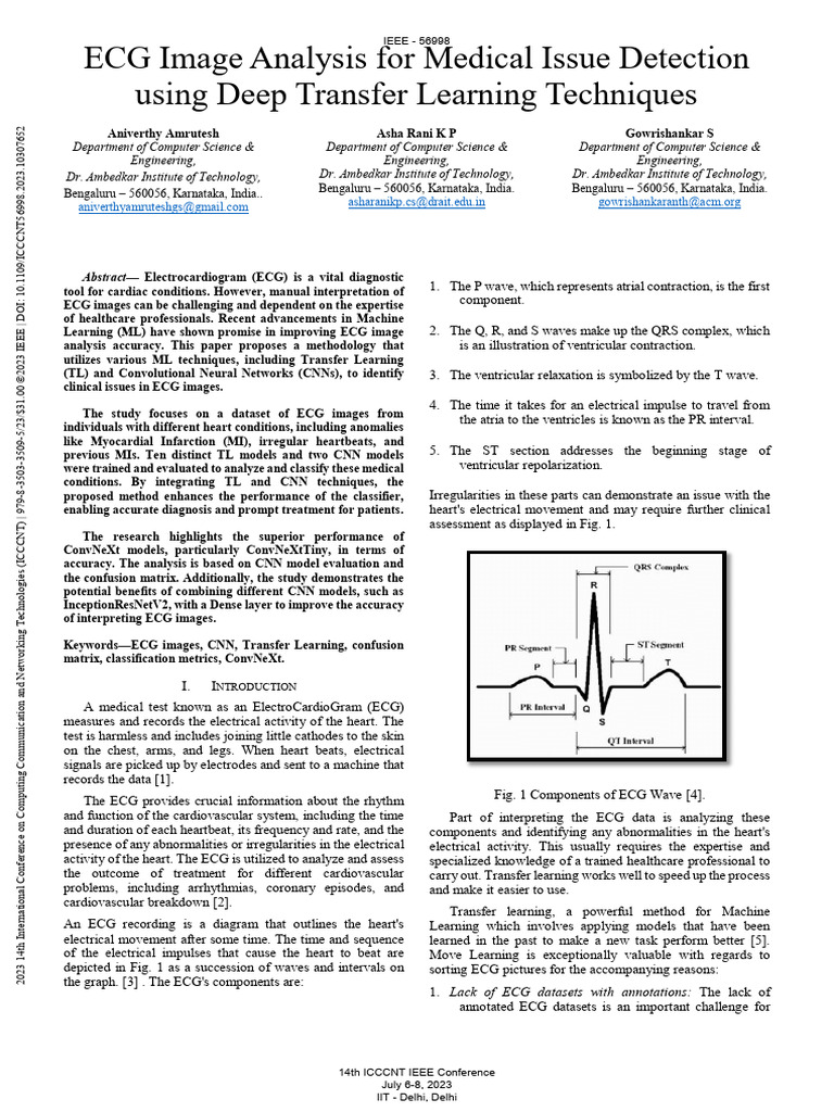 ECG Image Analysis For Medical Issue Detection Using Deep Transfer Learning Techniques | PDF ...