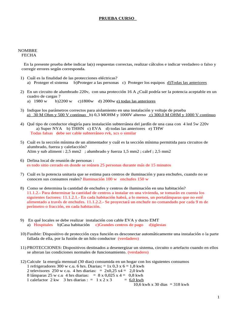PRUEBA PARCIAL CURSO nch4 Respuestas | PDF | Ingenieria Eléctrica ...