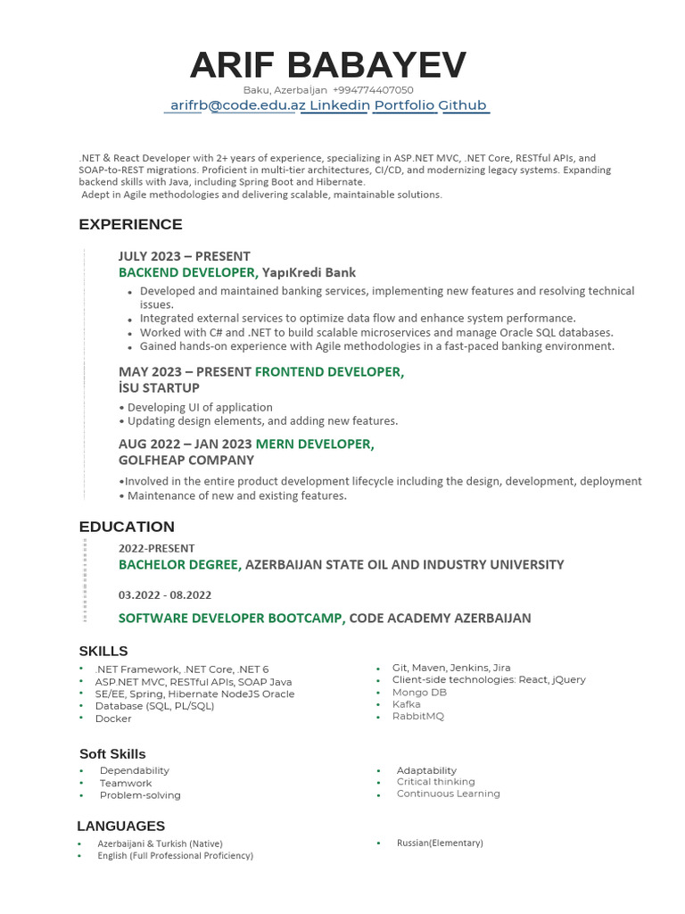 Backend Developer Resume Overview | PDF