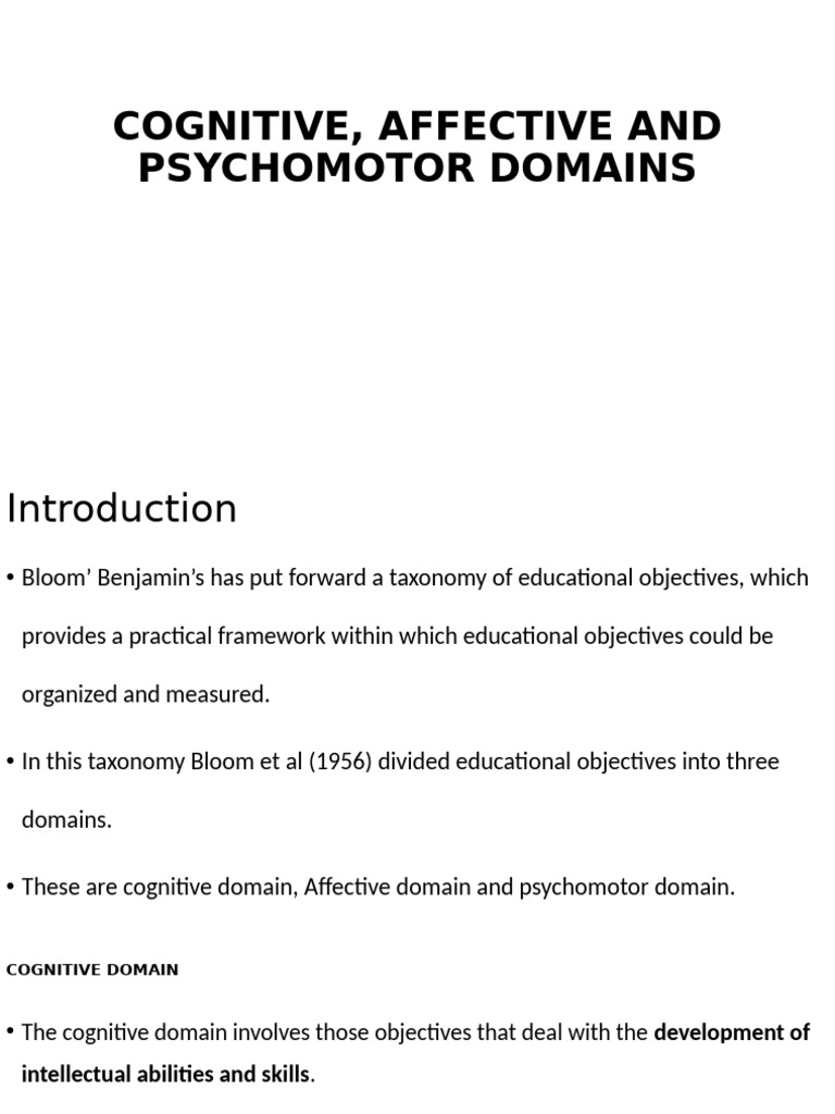 Edu 310 - Cognitive, Affective and Psychomotor Domains-1 | PDF | Cognitive Psychology | Mental ...