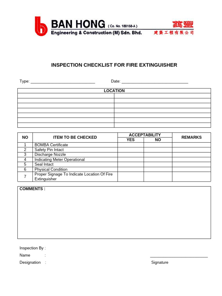 Fire Extinguisher Inspection | PDF