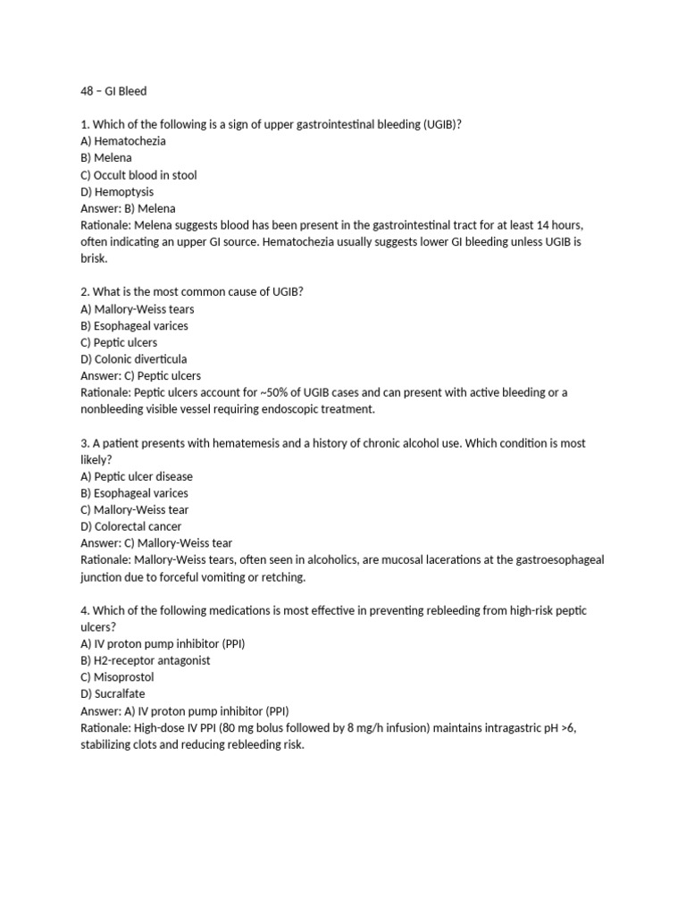 GI Bleed and Jaundice Quiz | PDF | Gastroenterology | Human Diseases ...