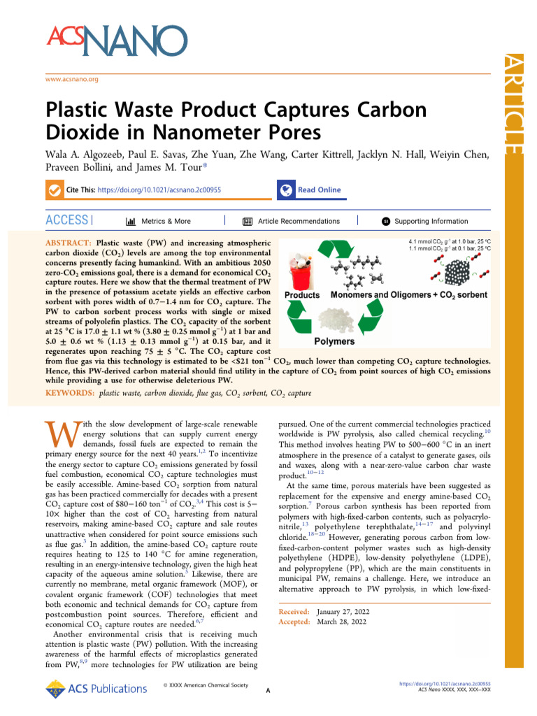 Plastic Waste Product Captures Carbon Dioxide in Nanometer | PDF ...