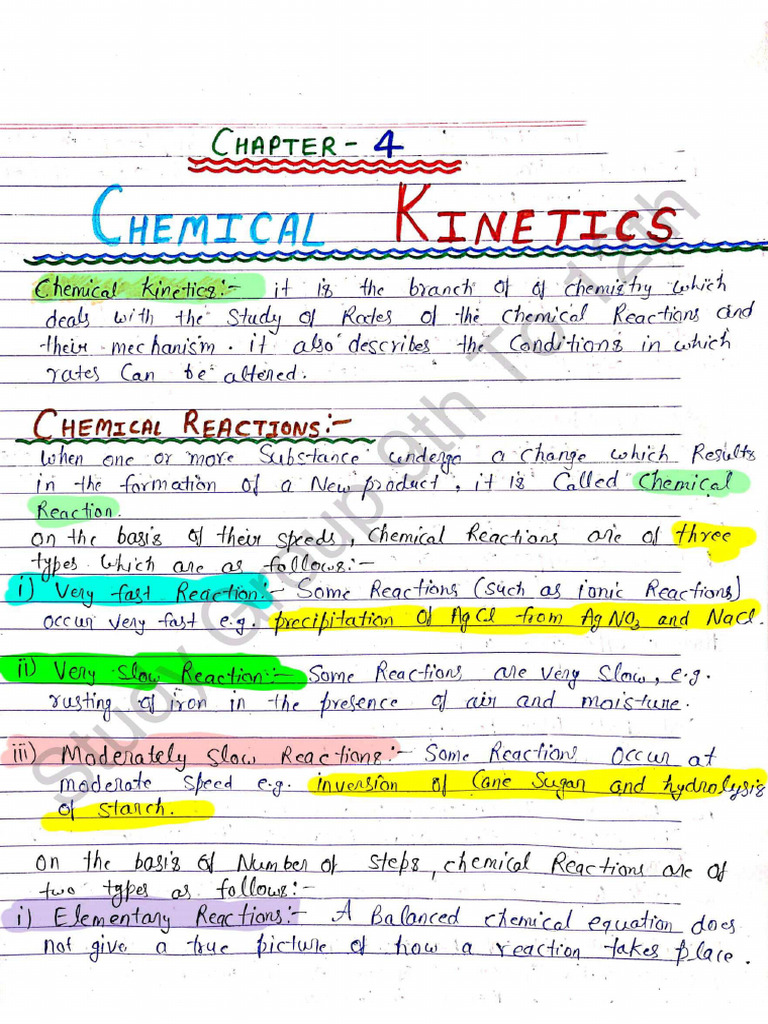 Chapter 4 CHEMICAL KINETICS Chemistry Class 12th Handwritten PDF Notes ...