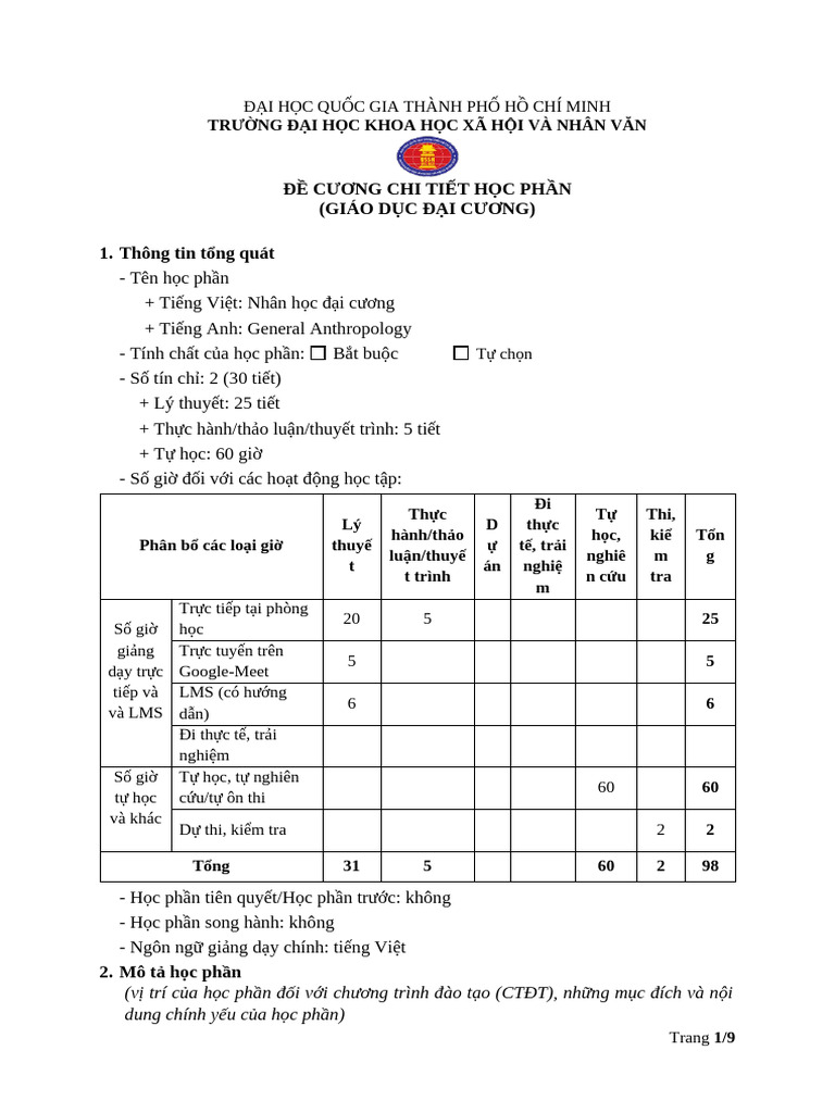 De cuong chi tiet_Nhan hoc dai cuong (1) (1) | PDF