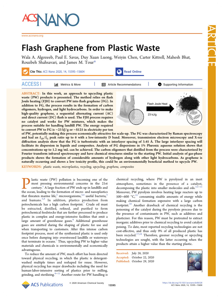 Flash Graphene From Plastic Waste | PDF | Pyrolysis | Plastic