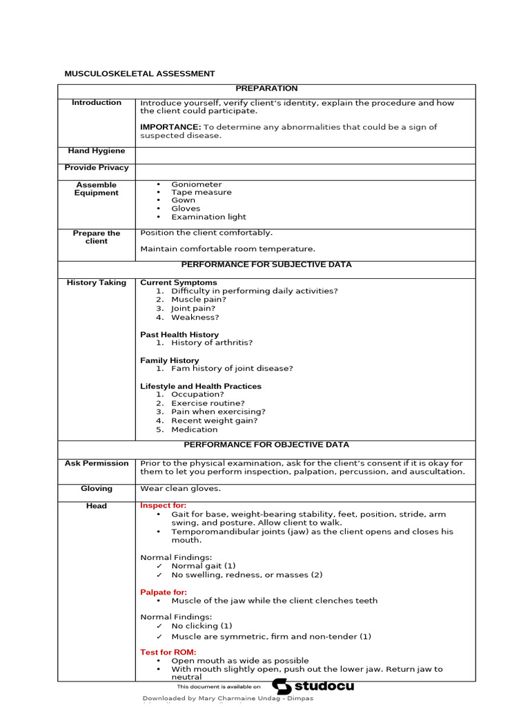 musculoskeletal-assessment-checklist | PDF | Anatomical Terms Of Motion ...