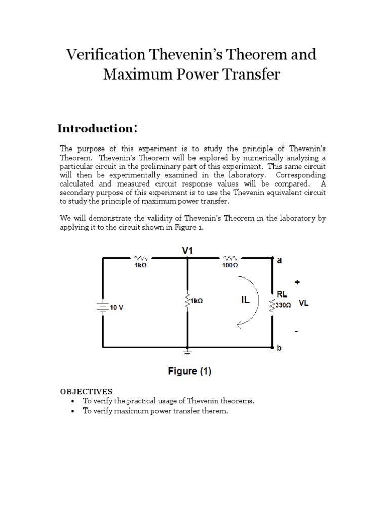 Verification Thevenin's Theorem and Maximum Power Transfe | PDF | Electrical Network ...