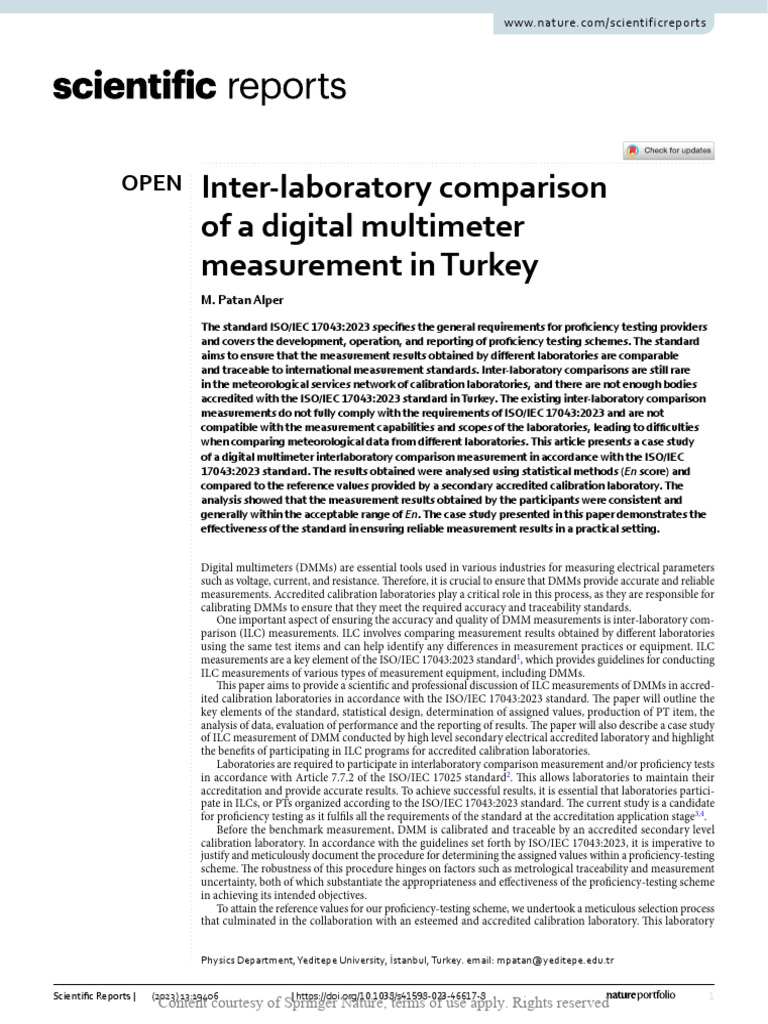 Inter-Laboratory Comparison of A Digital Multimete | PDF | Calibration | Uncertainty