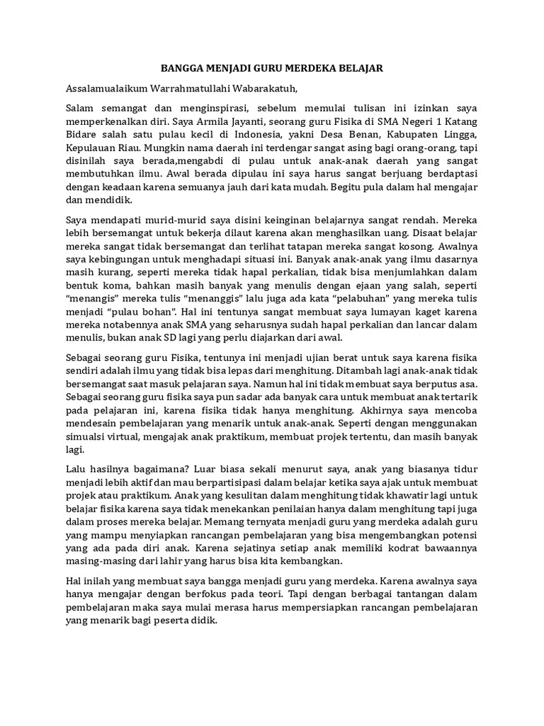 Bangga Menjadi Guru Merdeka Belajar-Armila Jayanti | PDF