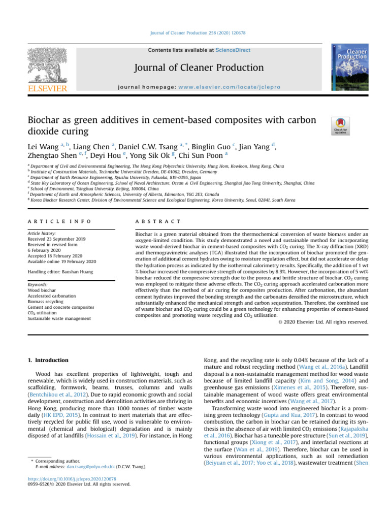 Biochar as green additives in cement based composites with carbon ...