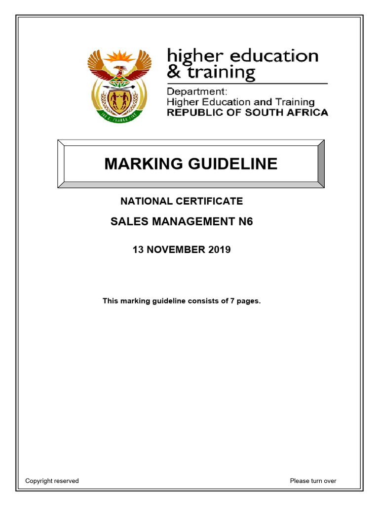 Sales Management N6 Marking Guide | PDF | Cost Of Living | Sales