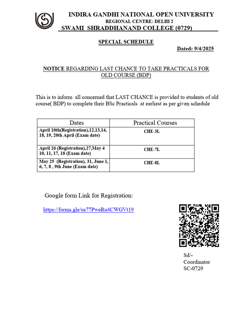 Notice Regarding Ignou Practical Exam For Old Course BDP | PDF