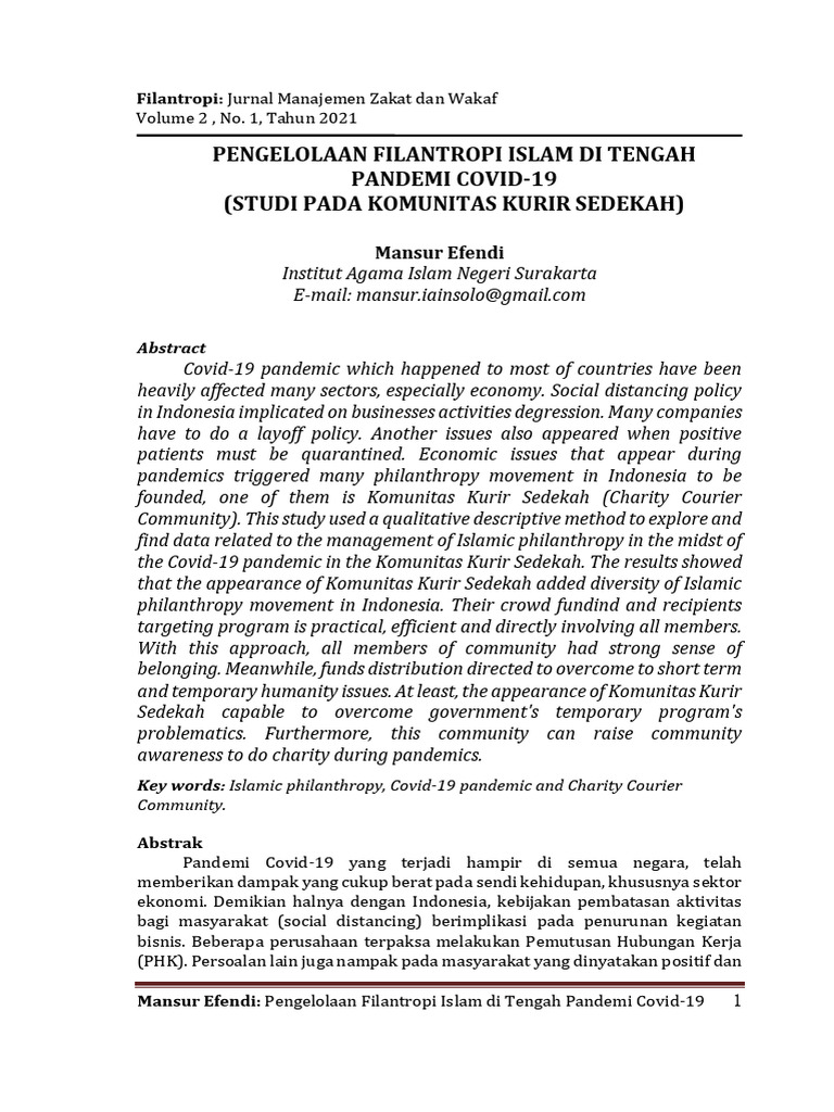 Pengelolaan Filantropi Islam Masa Pandemi | PDF