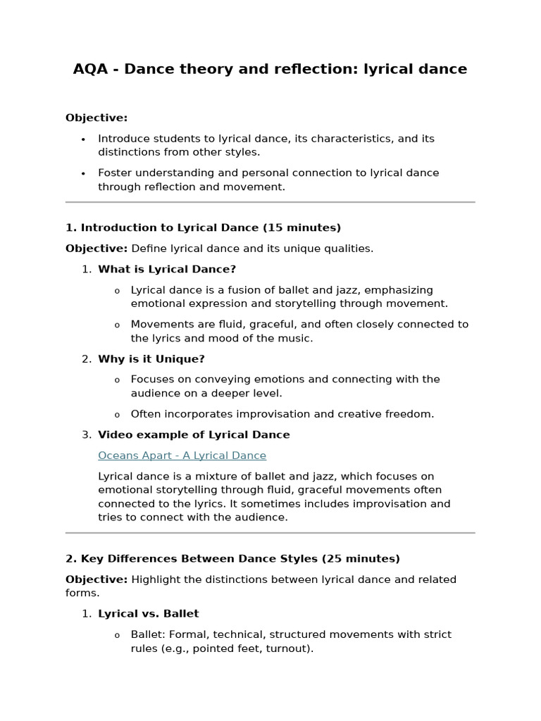 Lyrical Dance: Characteristics and Lessons | PDF | Dances | Ballet