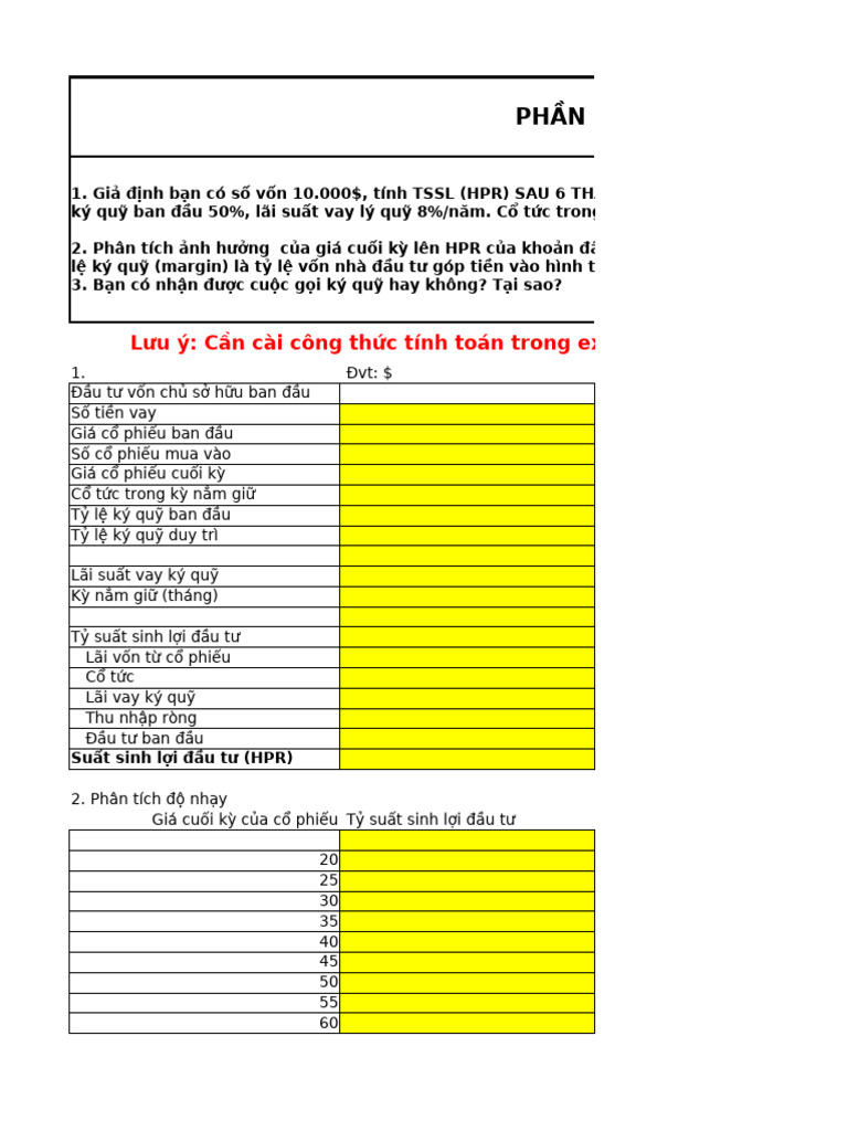 Đề TH Ký quỹ - Bán khống - Quỹ đầu tư_HK242 | PDF