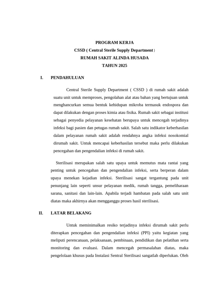 Program Kerja CSSD Tahun 2025 | PDF