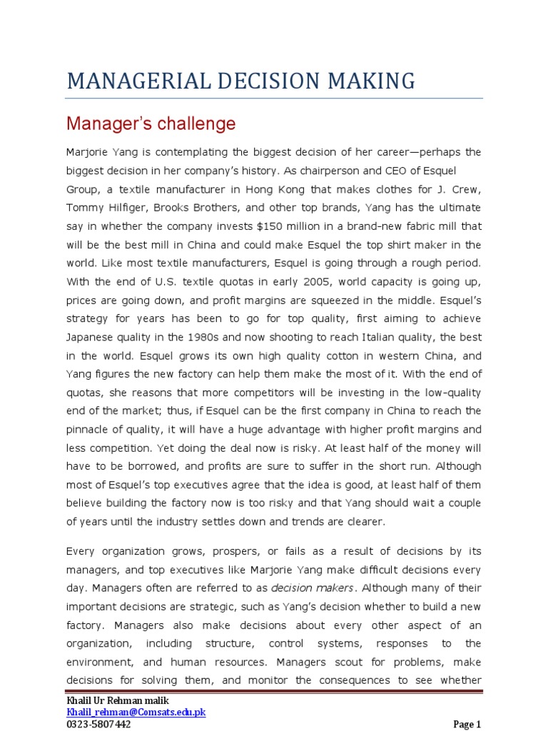 Managerial Decision Making | Download Free PDF | Decision Making ...