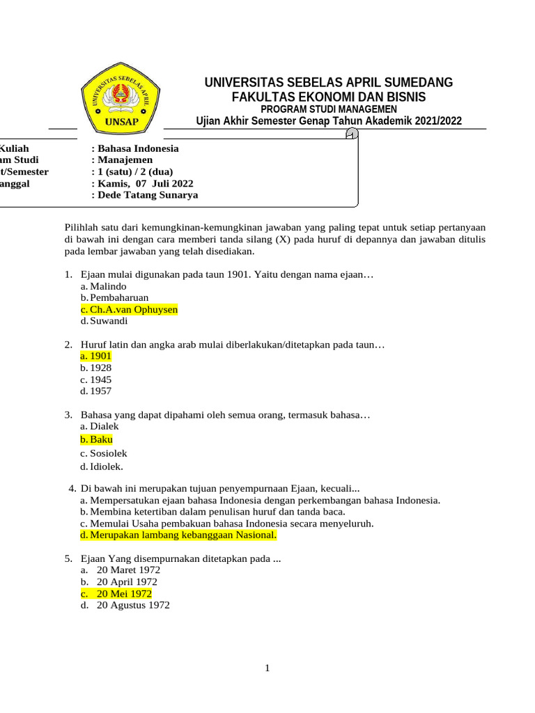 Soal UAS Management SMT Genap 2022 | PDF