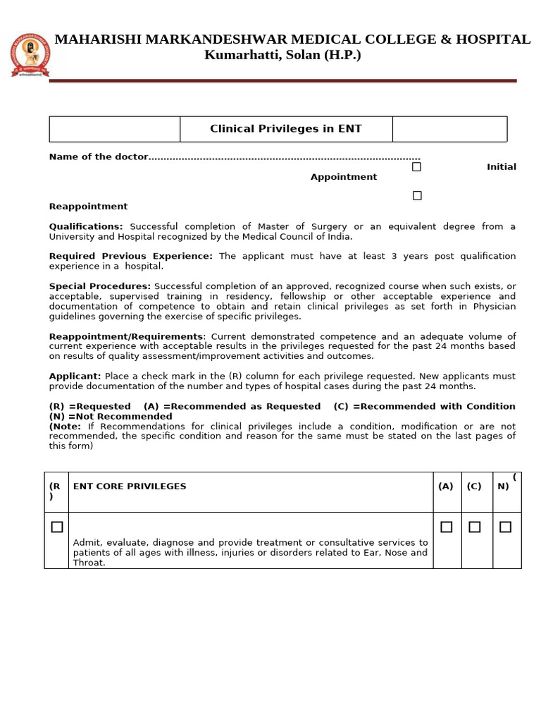 3.16C-Clinical Privileges in ENT | PDF | Otorhinolaryngology | Skull